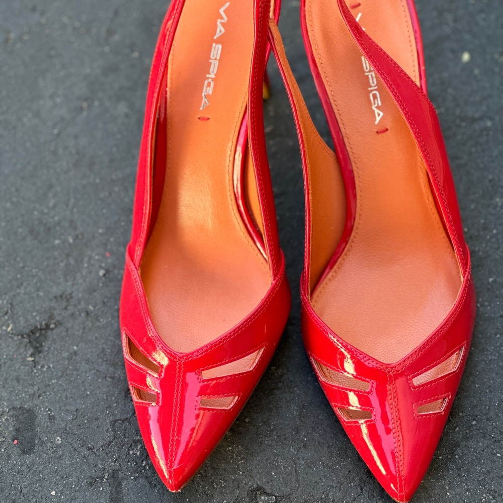 Red Patent Leather Via Spiga Heels. - Gem